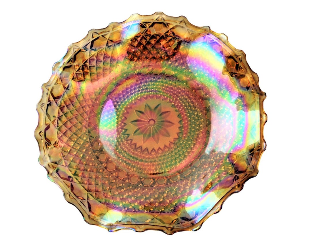Vintage Indiana Marigold Carnival Glass Ruffle Edge Serving Plate - Etsy