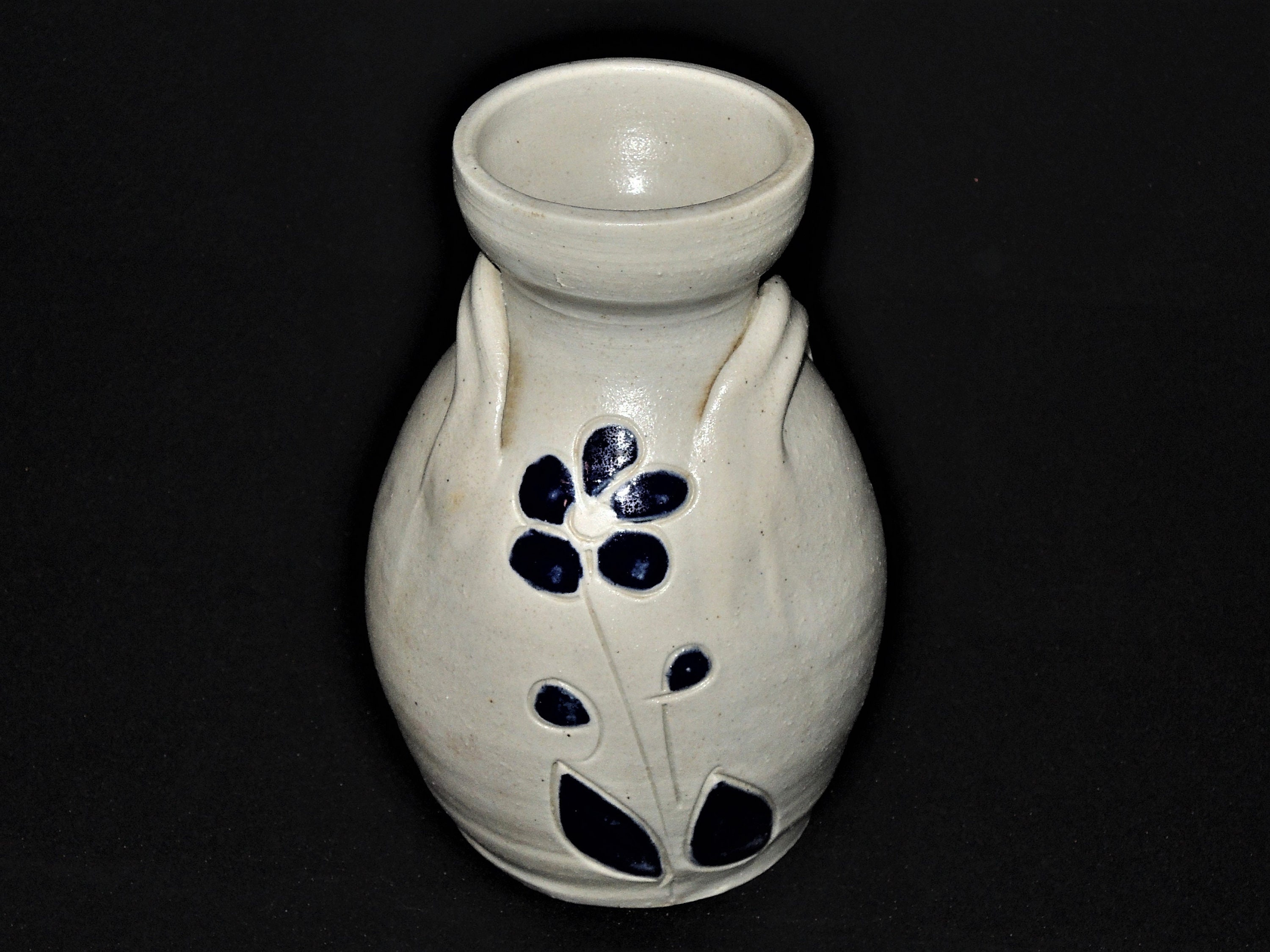 Colonial Williamsburg Jug, Salt Glazed Pottery With Cobalt Blue Flower ...