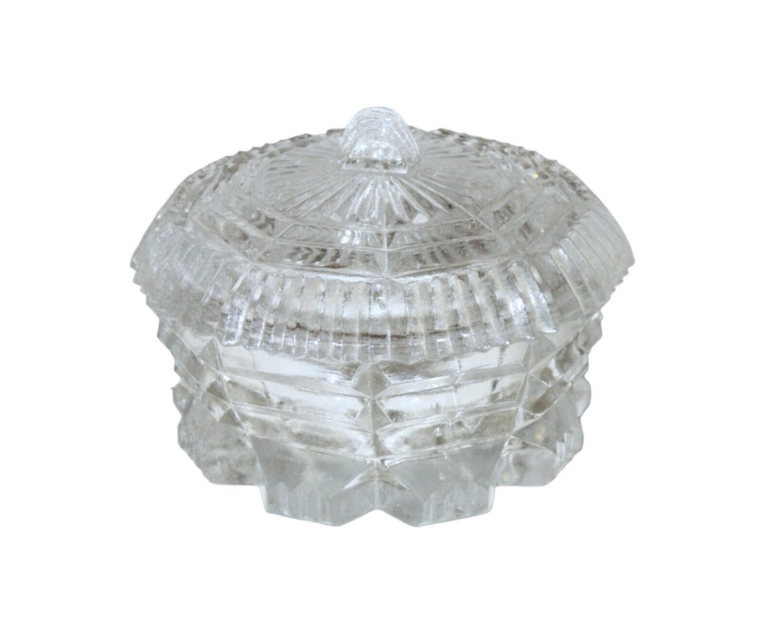 Vintage Art Deco, Heavy Cut Glass, Powder Box With Lid - Etsy
