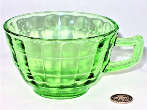 Tea Cups & Sets DEPRESSION GLASS Tea Cups Set of 6 Green Glass Cups ...