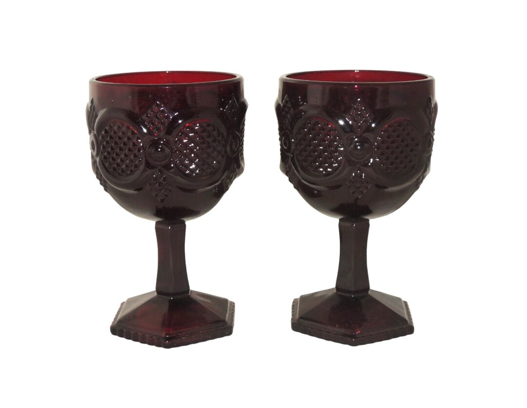 Vintage Set of Two, Avon Cape Cod, Ruby Glass Water Goblets - Etsy