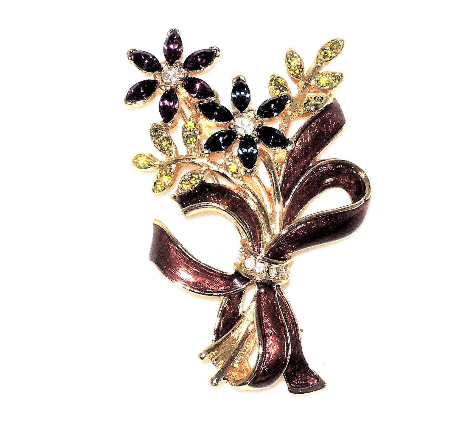 Vintage Signed Monet Rhinestone and Enamel Floral Brooch With | Etsy