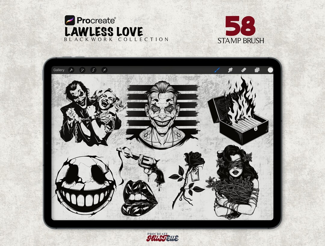 Black Work Procreate Tattoo Brushes – Procreate Stamp Brush Set for ...