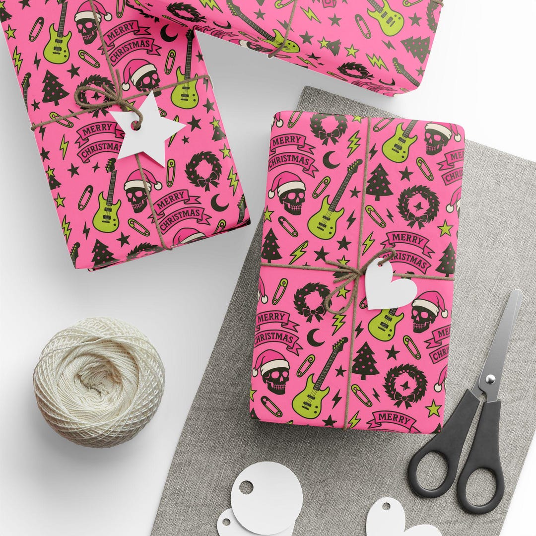 Pink Punk Rock Pattern Wrapping Paper | Music Guitar Skull Stars - Etsy