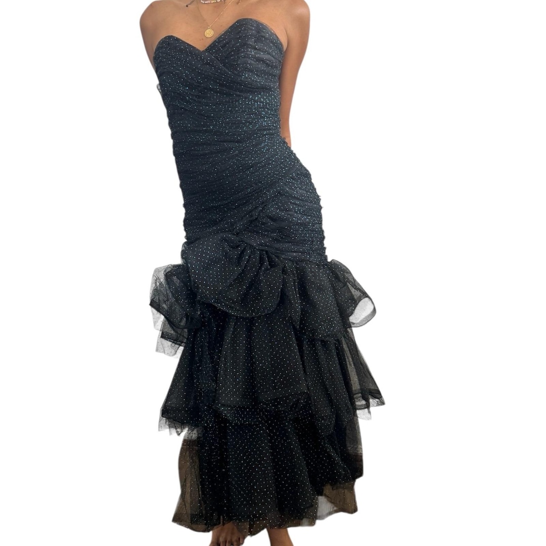 Victor Costa Vintage Metallic Polka Dot Strapless Party Dress Trumpet ...