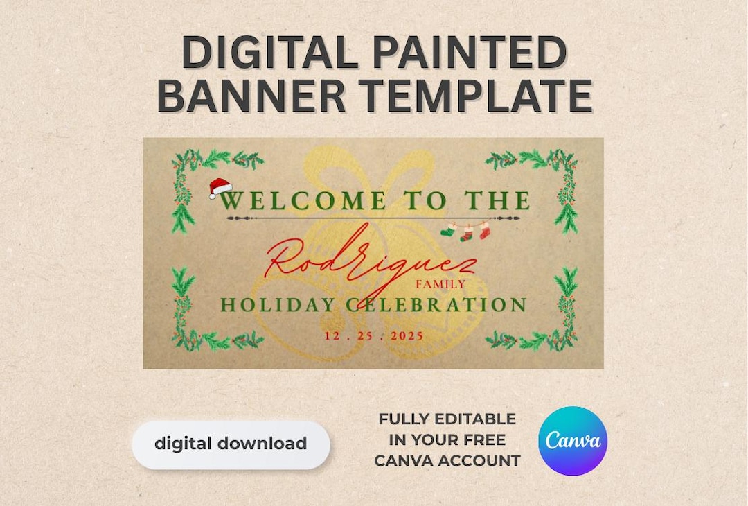 Editable Christmas Banner Canva Template, Holiday Party Sign, Family ...