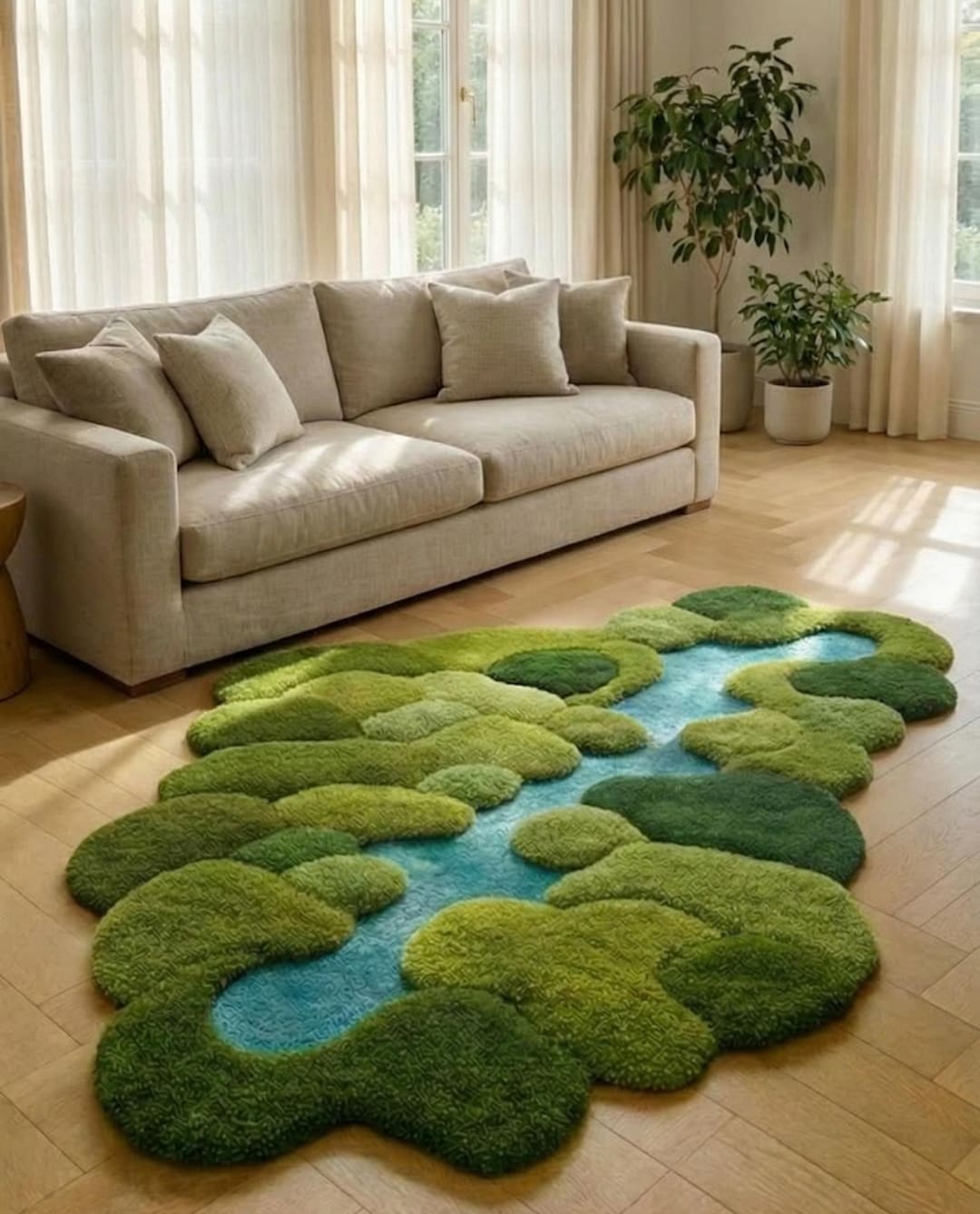 Hand Tufted Wool Area Rug: Moss Green Organic Texture - Etsy