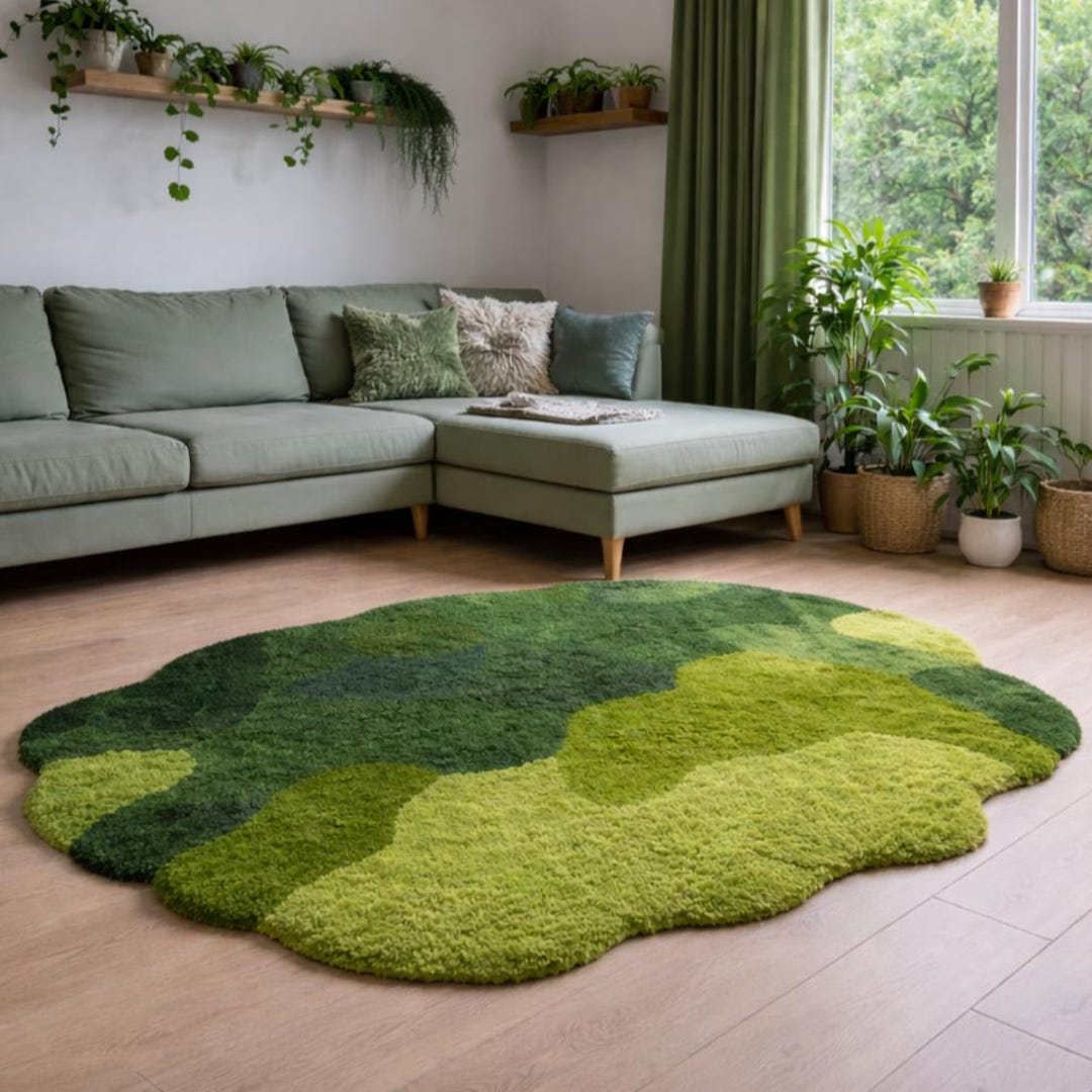 Moss Grass Tufted Area Rug: 3D Moss Green Design, Nature Inspired Floor ...