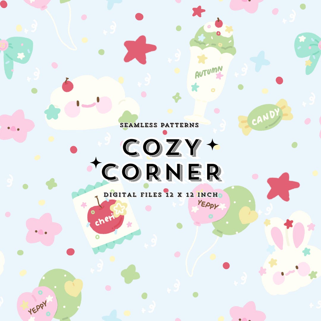 Cute Cartoon Fancy Bunny and Snacks Seamless Pattern Files, 350 DPI PNG ...