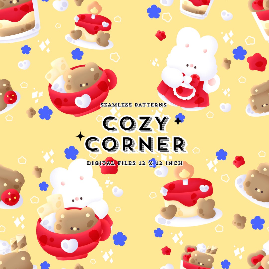 Kawaii Hot Cocoa Bunny Seamless Pattern | Cute Winter Digital Paper ...