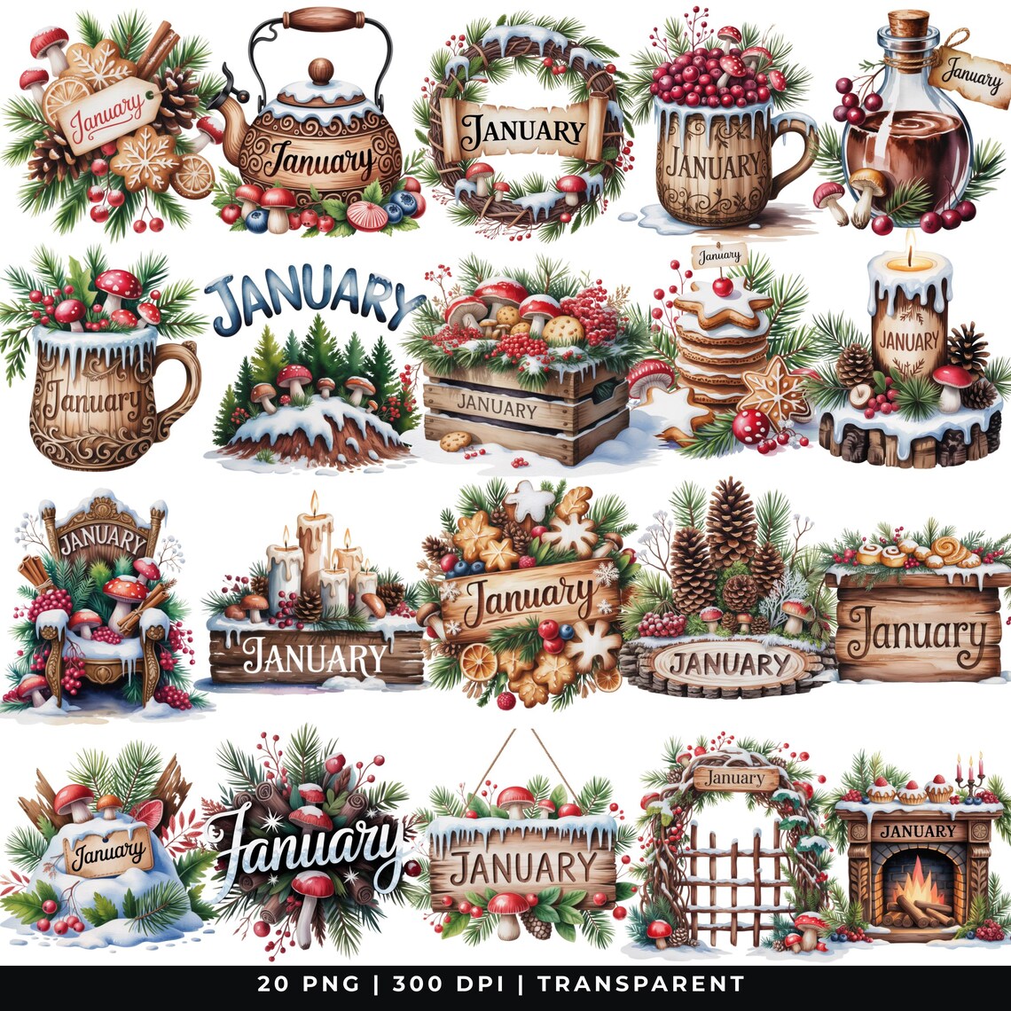 January Calendar Clipart | Cozy Winter 20 PNG | Monthly Planner ...