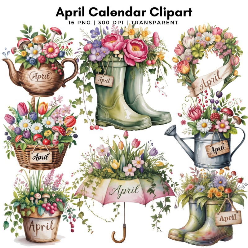 April Theme Calendar - Etsy