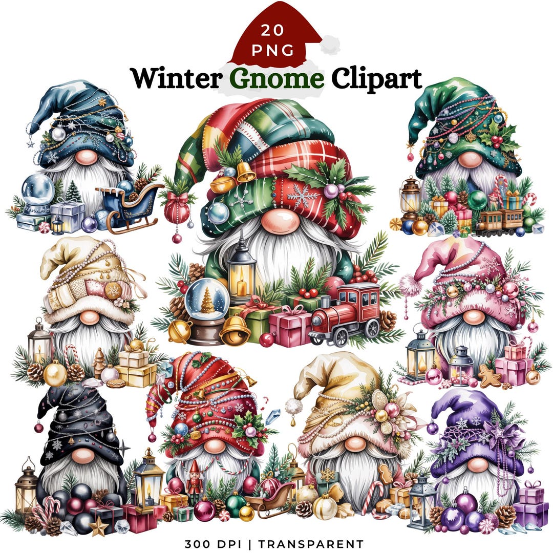 Winter Gnome Clipart Set | Christmas December Gnomes 20 PNG | Pastel ...