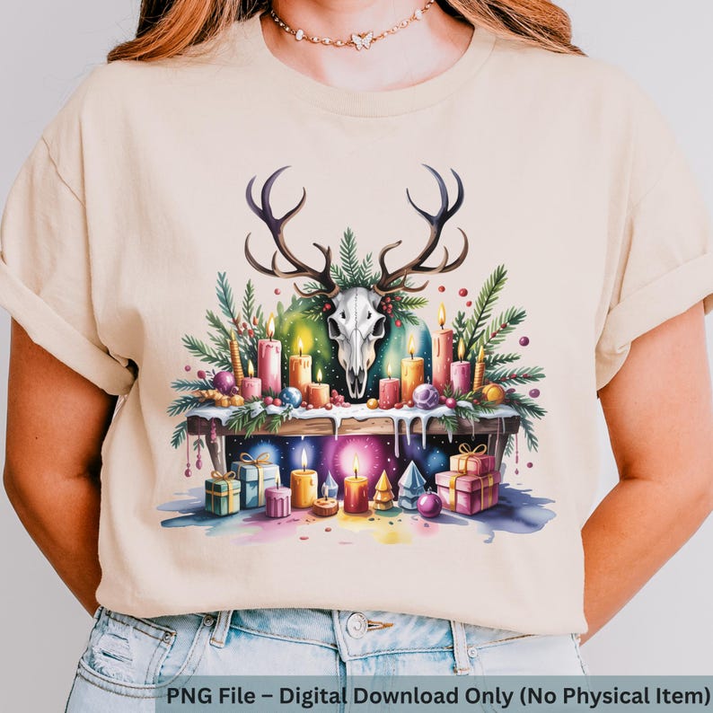 Watercolor Christmas Reindeer Clipart 20 PNG Bundle: Gothic Holiday ...