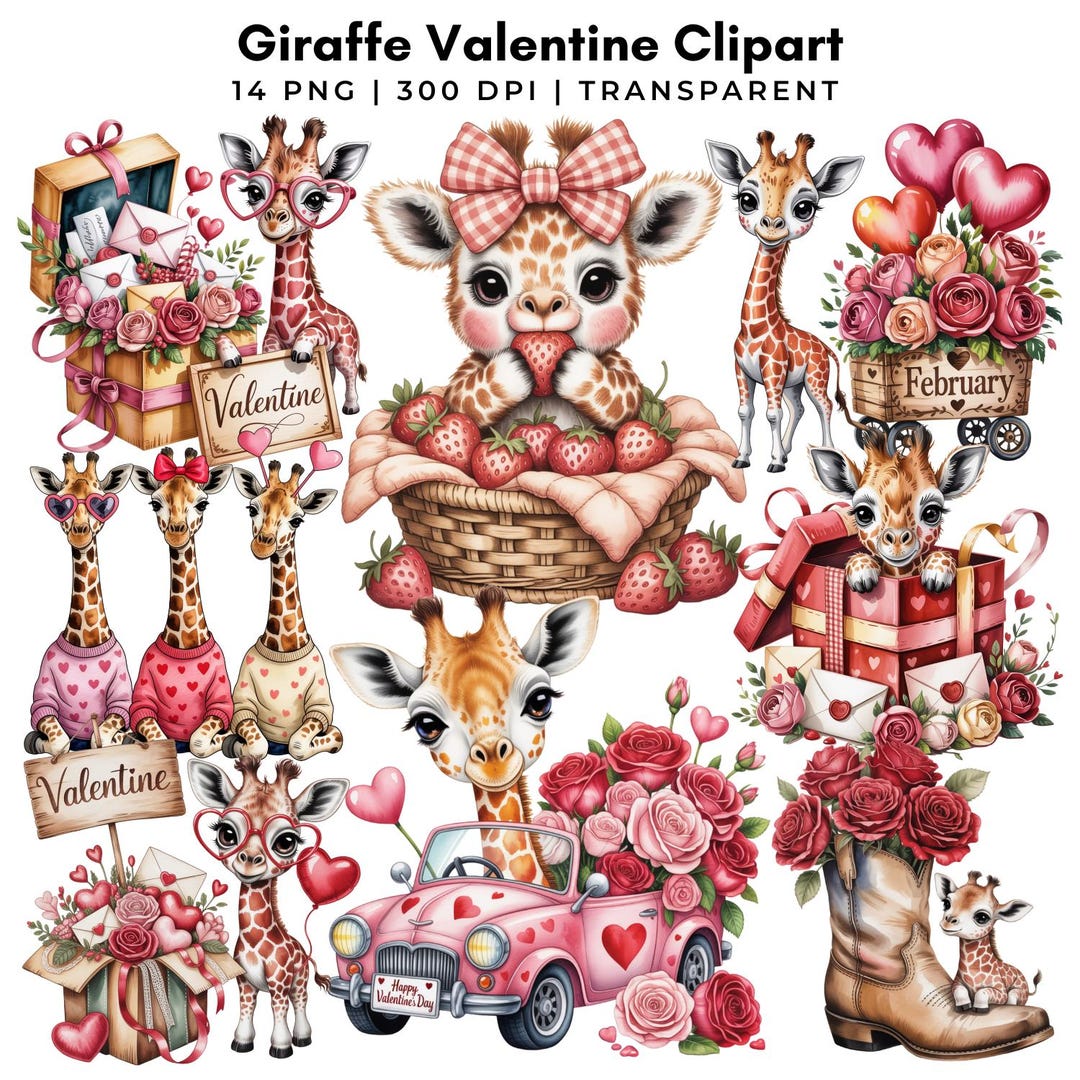 Giraffe Valentine Clipart 14 PNG | February 14 Love Theme | Digital ...