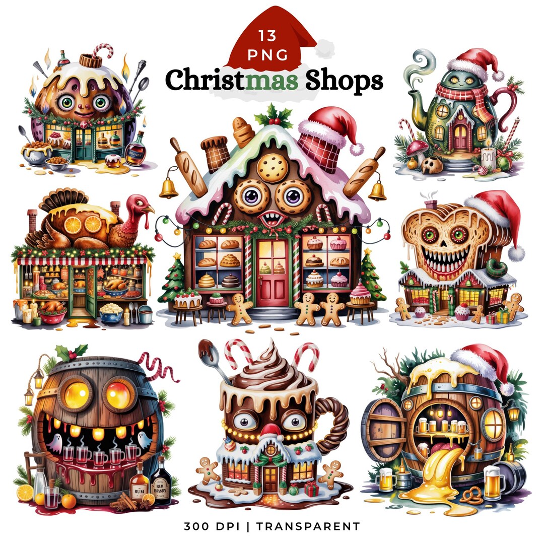 Creepy Christmas Shops PNG Bundle: Spooky Haunted Holiday Clipart (13 ...