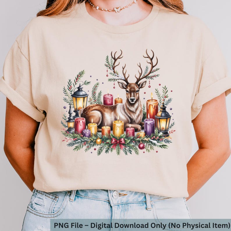 Watercolor Christmas Reindeer Clipart 20 PNG Bundle: Gothic Holiday ...