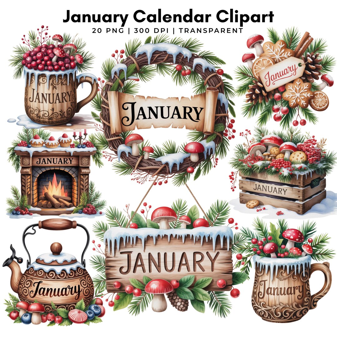 January Calendar Clipart | Cozy Winter 20 PNG | Monthly Planner ...