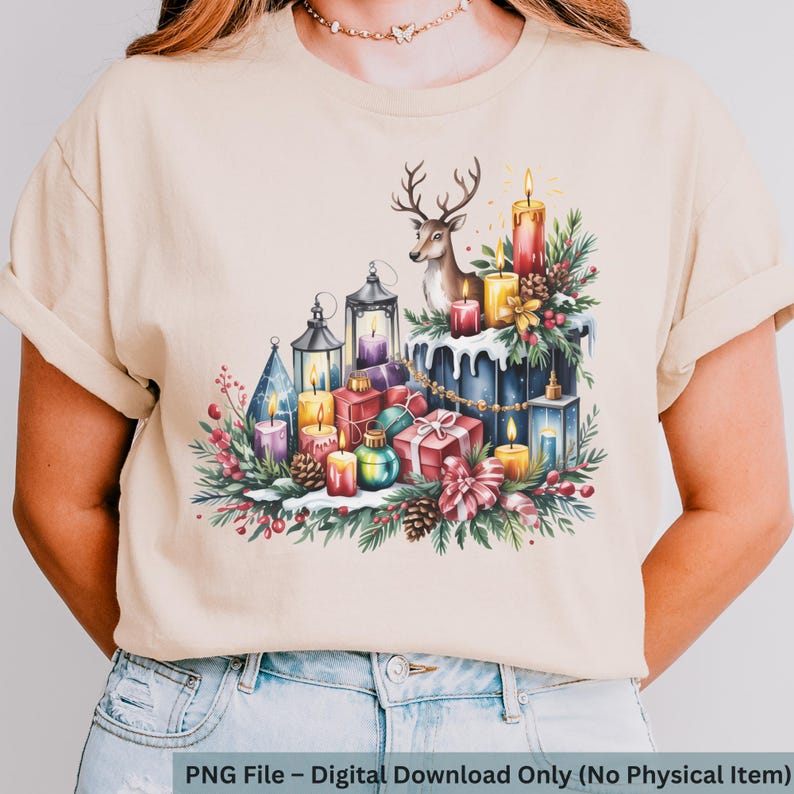 Watercolor Christmas Reindeer Clipart 20 PNG Bundle: Gothic Holiday ...