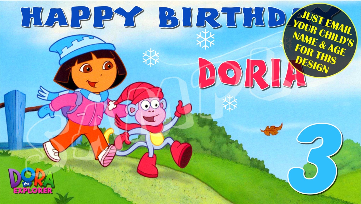 Dora the Explorer and Boots Happy Birthday Banner Birthday | Etsy