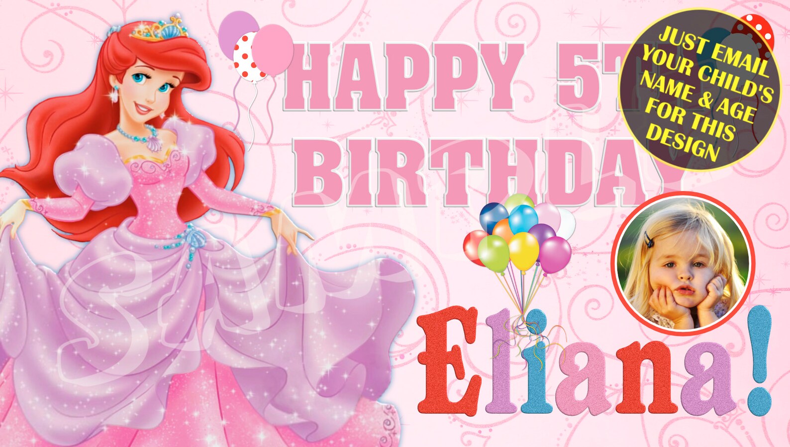 Princess Ariel Happy Birthday Banner Birthday Banner Custom - Etsy