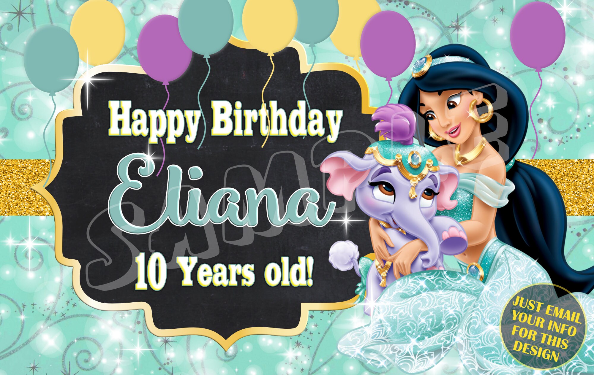 Princess Jasmine Happy Birthday Banner Birthday Banner | Etsy