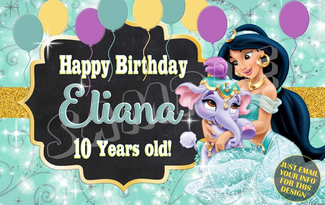 Princess Jasmine Happy Birthday Banner Birthday Banner - Etsy