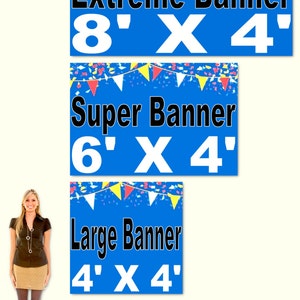 Banner Size Upgrade, You Choose a 4x2.5 Ft, 6x2.5 Ft, 6x4 Ft, 8x2.5 Ft ...