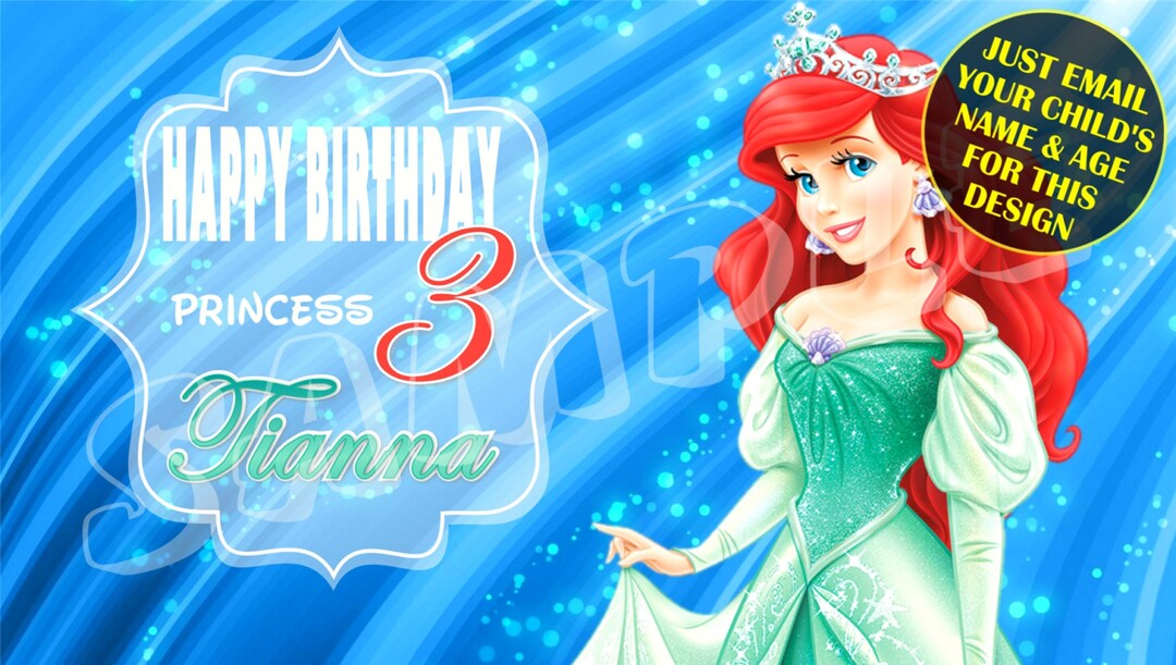 Princess Ariel, Happy Birthday Banner, Birthday Banner, Custom Banners ...