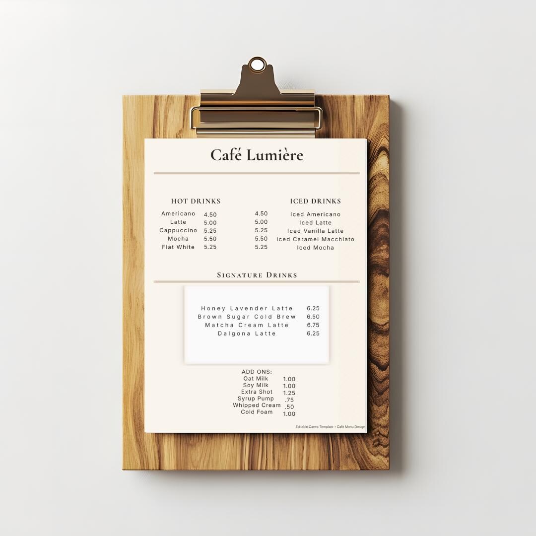 Café Menu Template • Editable Coffee Shop Menu • Minimalist Canva Menu ...