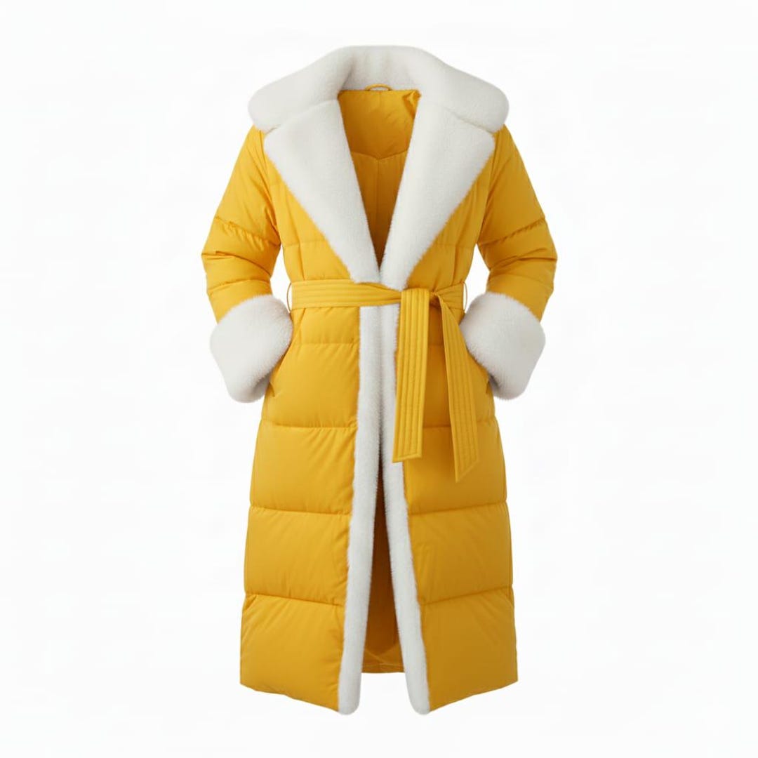 Unisex Yellow Long Trench Coat With Fur Inner : Handmade Winter ...