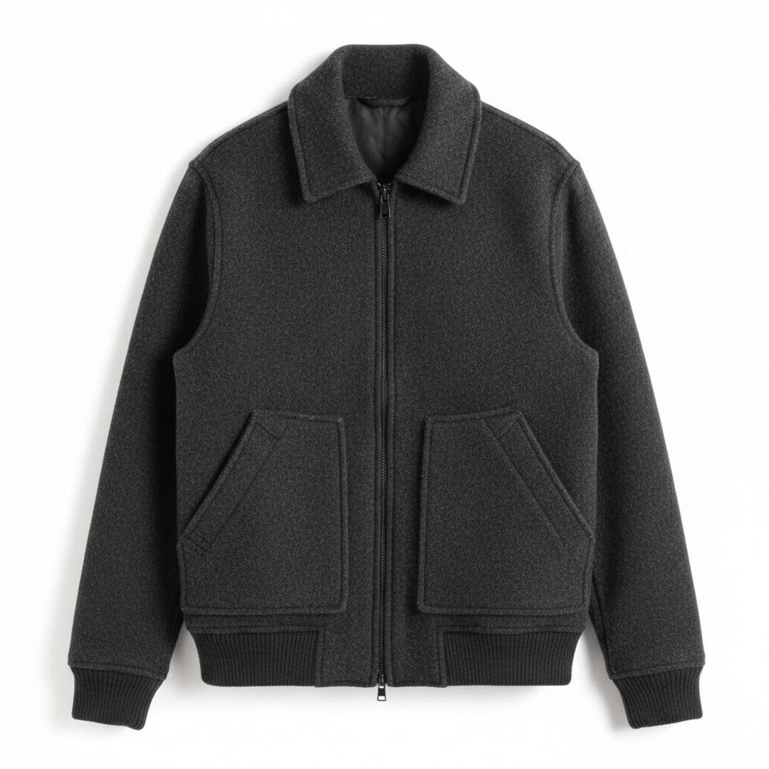 Handmade Charcoal Wool Bomber Jacket : Men’s Designer Winter Coat ...