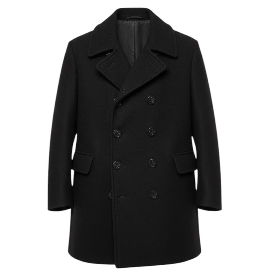 Men’s Black Wool Peacoat Jacket:vintage Double Breasted Winter Coat ...