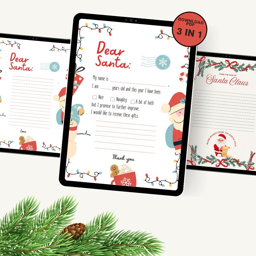Letter to Santa Printable Kit – 3 Designs, Kids Christmas Activity ...