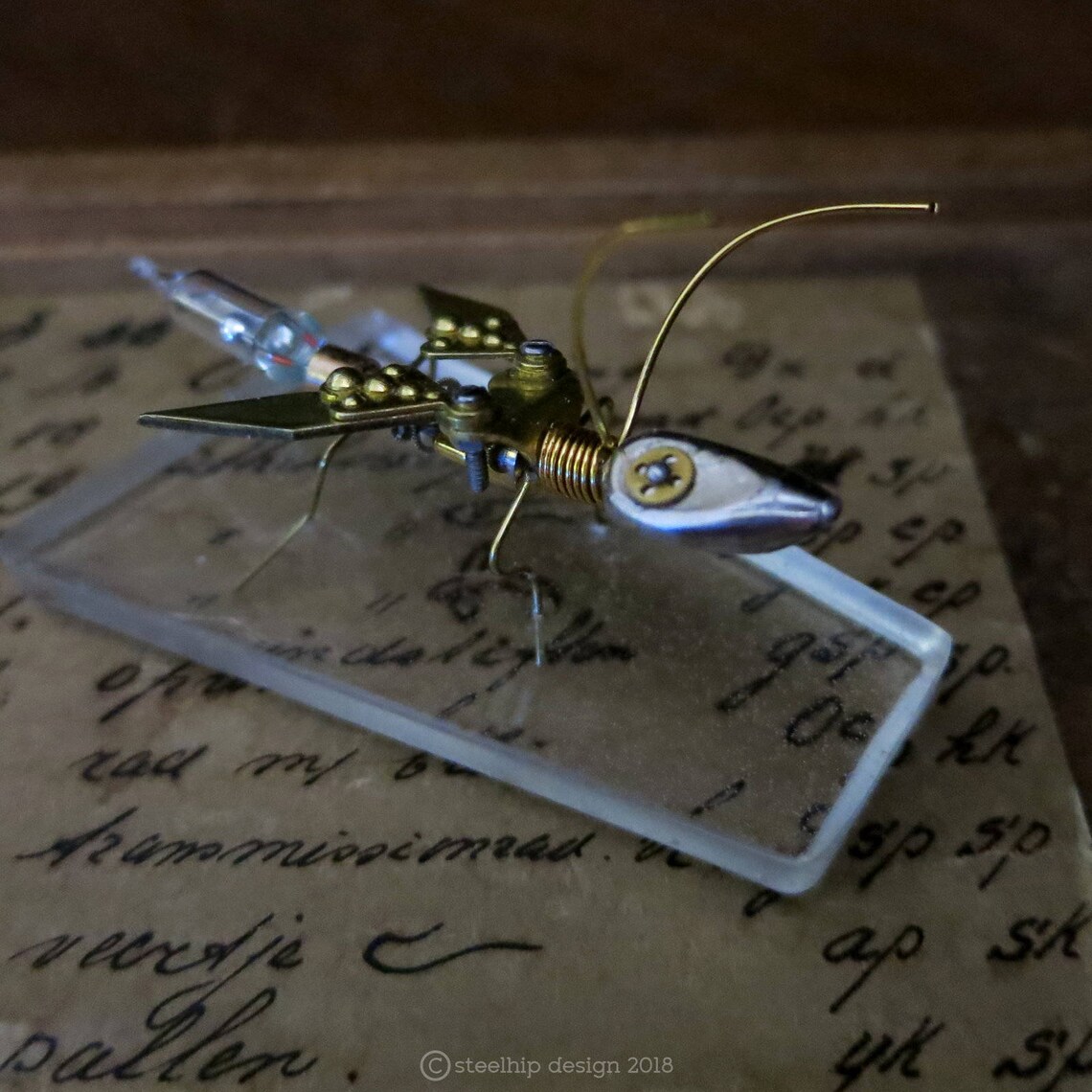 Mechanical Insect Desk Ornament, Steampunk Assemblage Art, Miniature ...