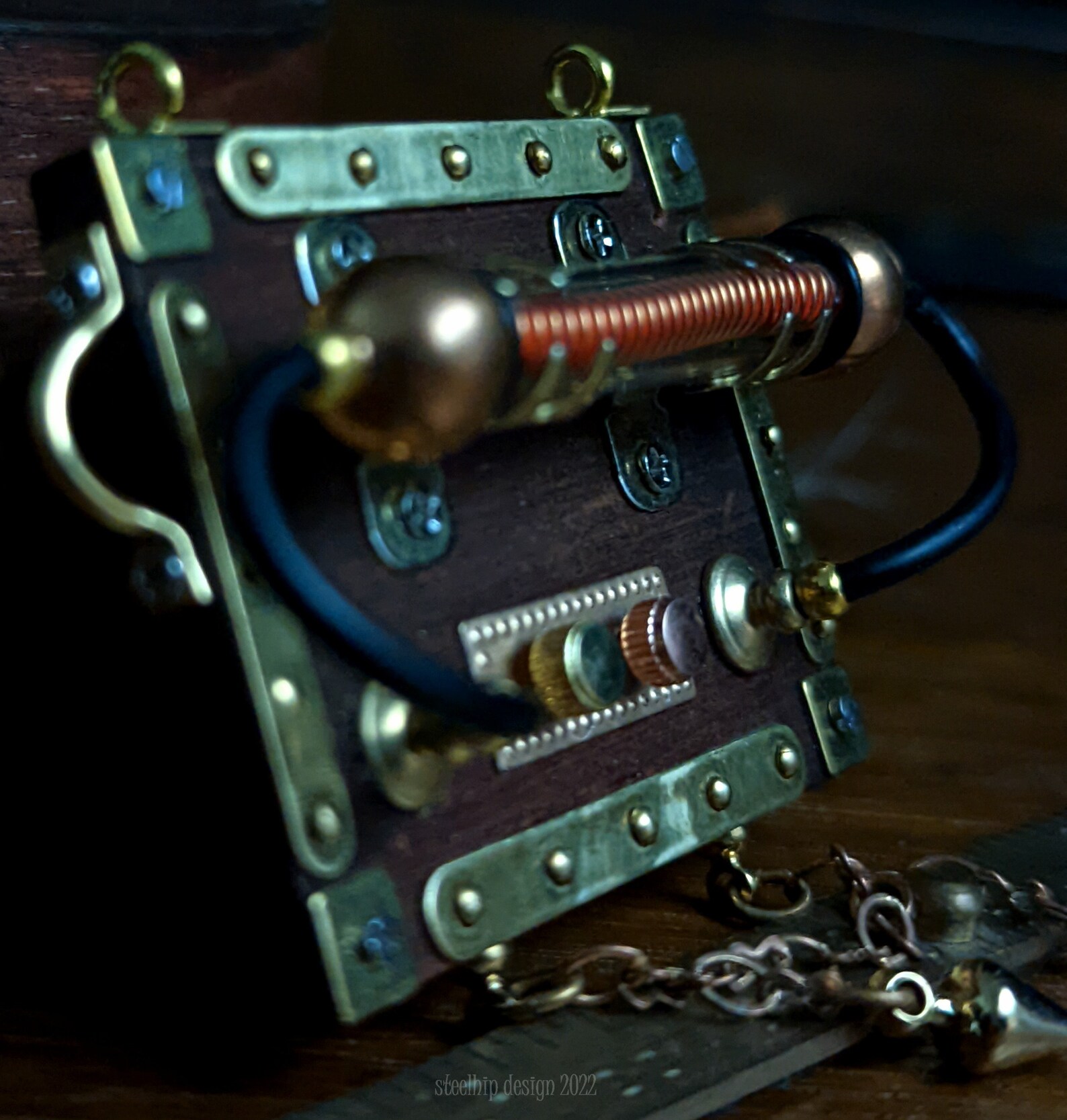 Steampunk Miniature Machine Art Pendant Red LED Filament Feature, Light ...