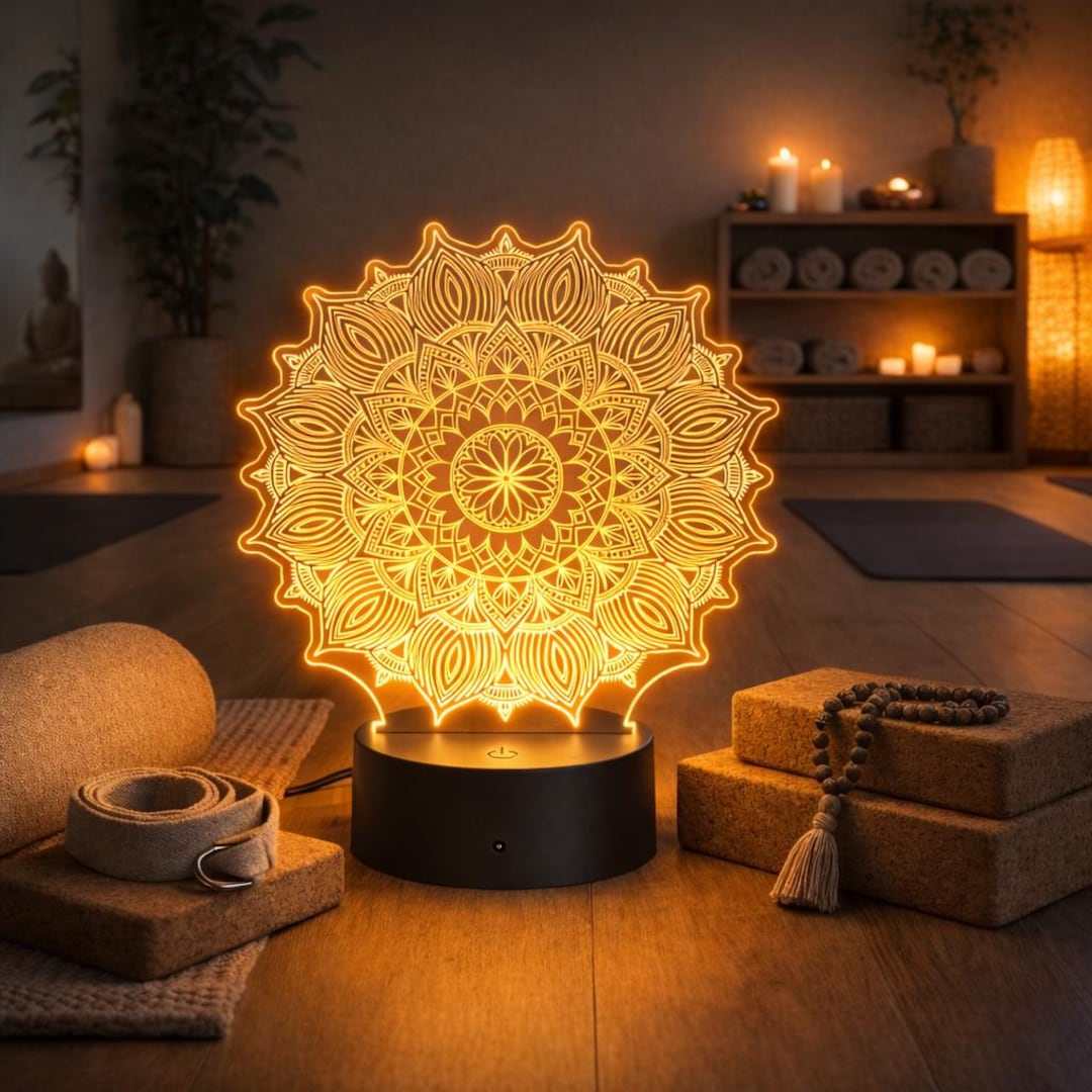 Mandala LED Night Light, Spiritual Acrylic Lamp, Yoga Meditation Decor ...