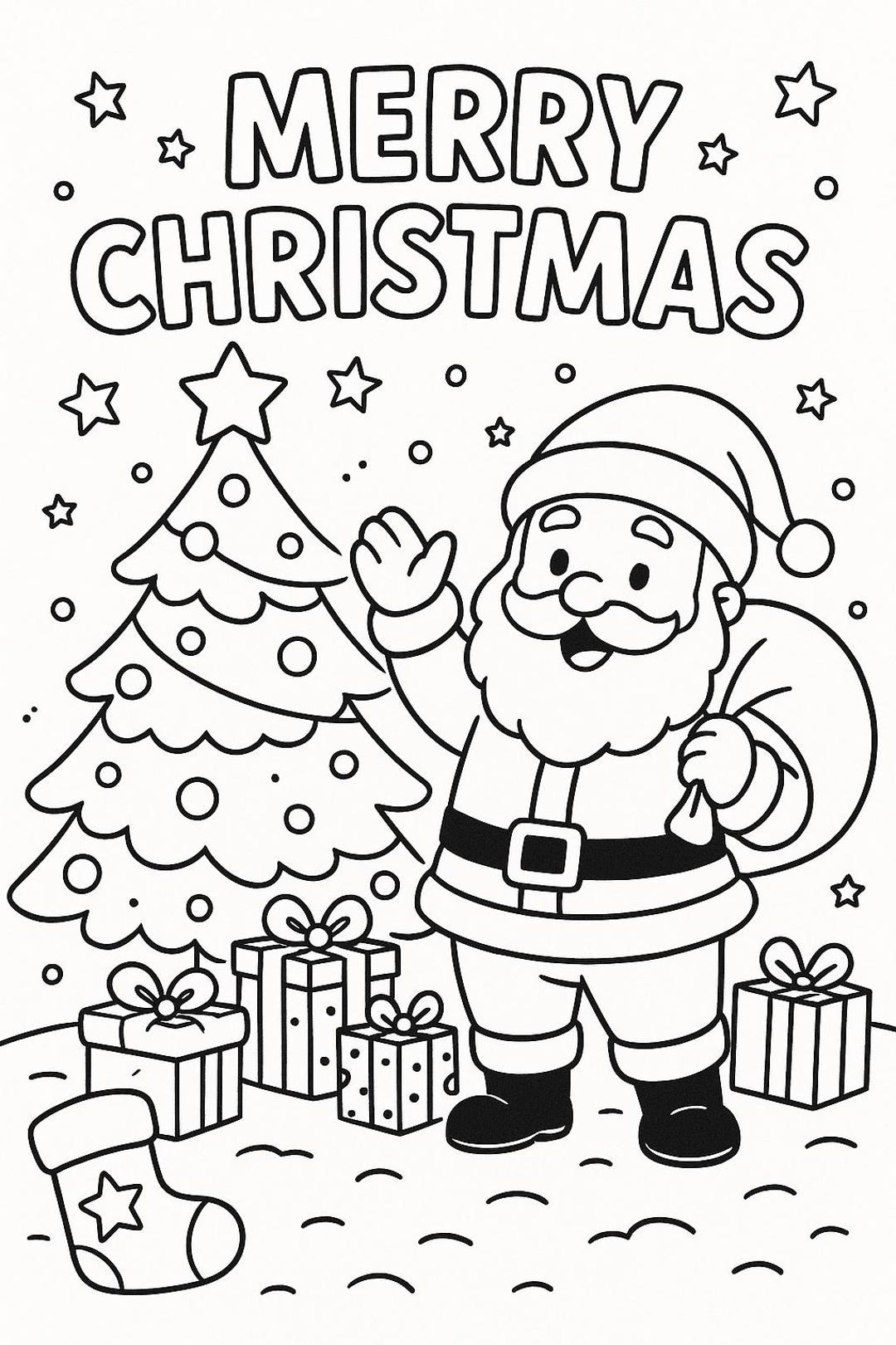 Freebie Christmas Coloring Page for Kids – Cute Santa & Tree Printable ...