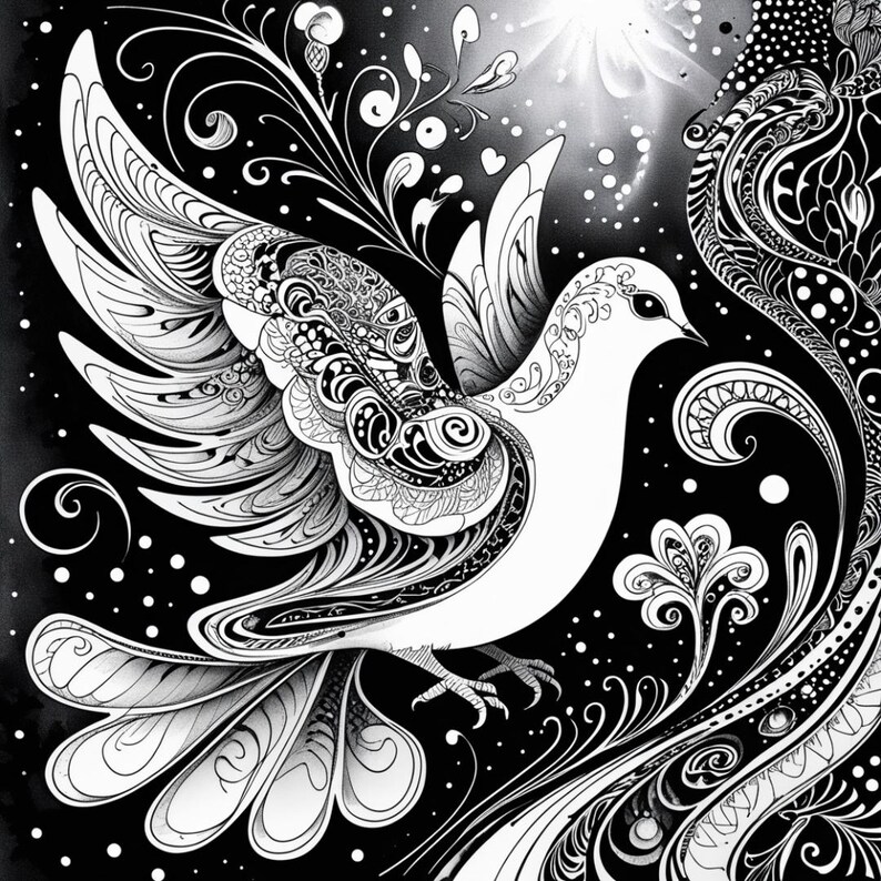 Zentangle Dove | PNG | SVG | JPG Coloring Page | Relaxing Detailed ...