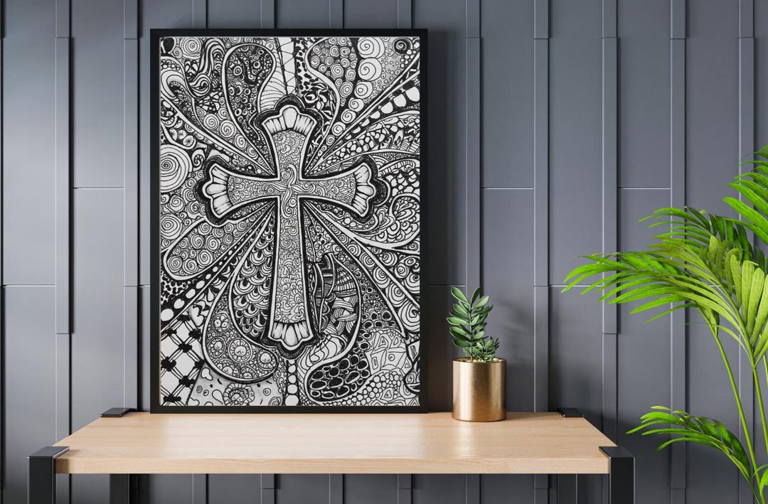 Cross Zentangle | PNG | SVG | JPG Coloring Page | Relaxing Detailed ...
