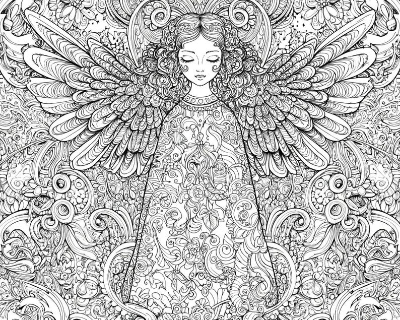 Intricate Angel Zentangle | SVG | JPG | PNG | Coloring Page | Relaxing ...