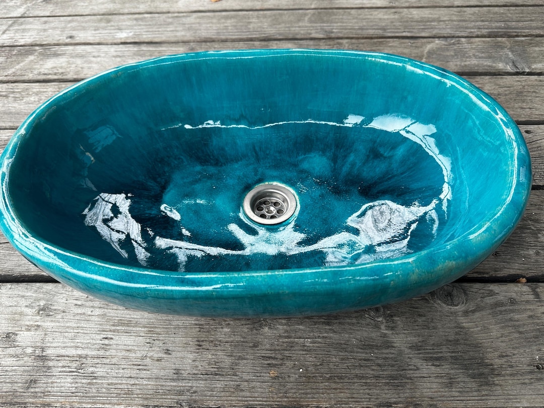 UM48 Oval Turquoise Sink, Overtop Washbasin, Unusual Washstand - Etsy