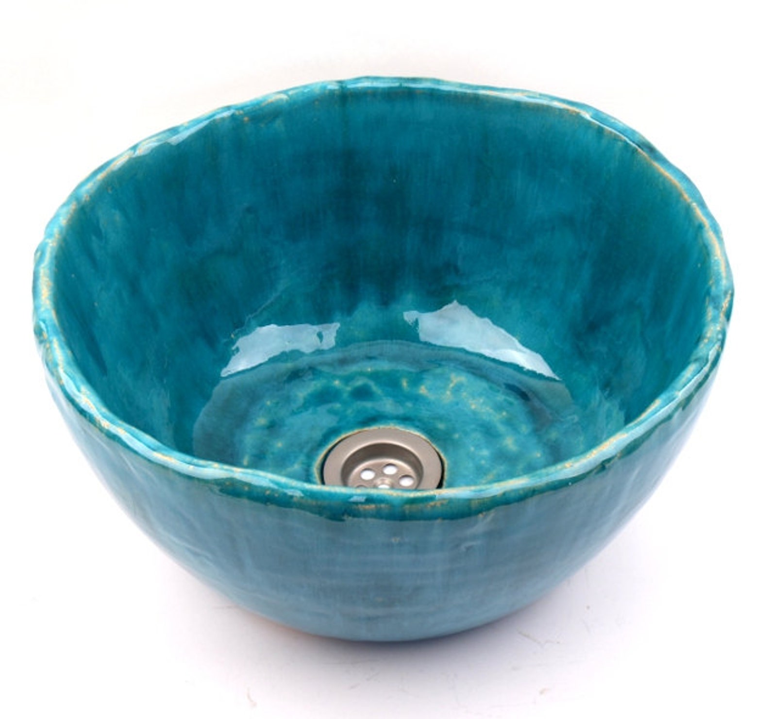 UM9 Marine Turquoise Sink Round Overtop Washbasin Handmade | Etsy