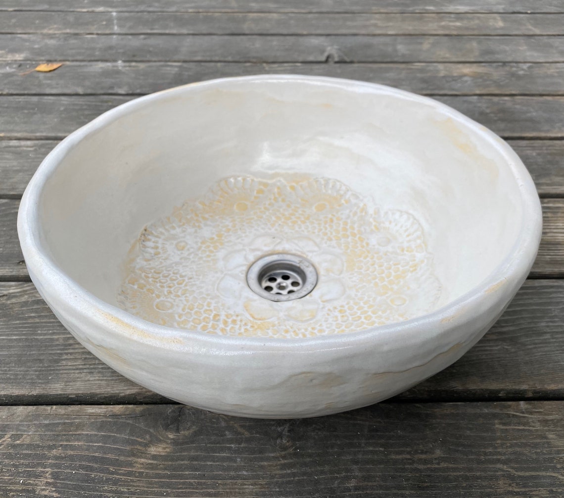 UM8 Ecru Sink With Lace Round Overtop Washbasin Handmade - Etsy