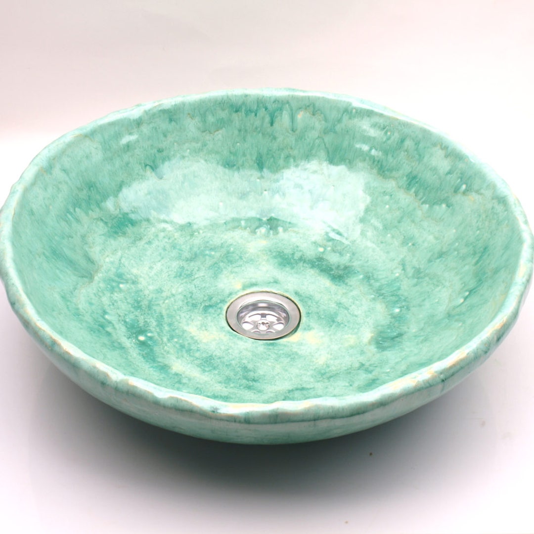 UM7 Azure Turquoise Green Sink, Round Overtop Washbasin, Handmade ...