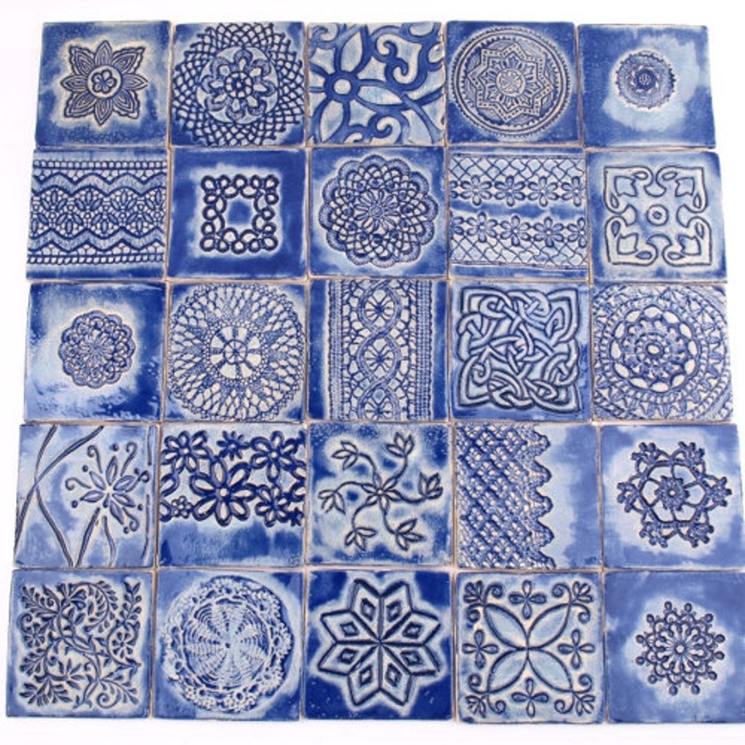 KK2 Cobalt Ceramic Tiles, Folk Lace, 100pcs - 1m2 = 10,76 Sq.ft - Etsy