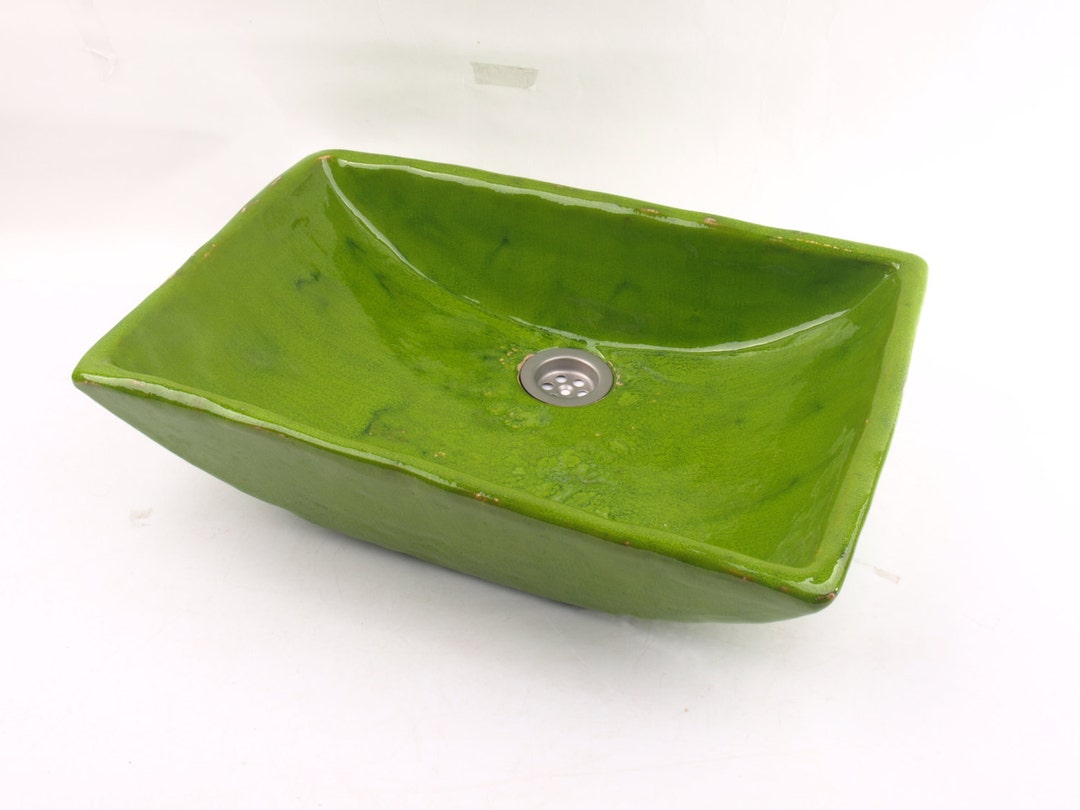 UM44 Geometric Green Sink, Rectangle Overtop Washbasin, Handmade ...