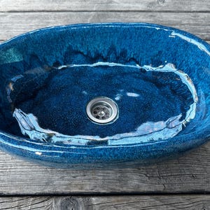 UM53 Aqua Blue Oval Sink, Overtop Washbasin, Handmade Ceramic Washstand ...