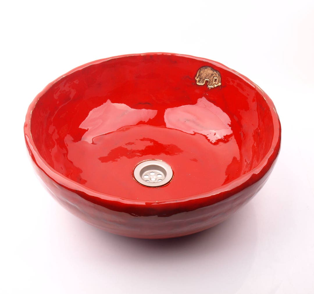 UM8 Intensive Red Sink With ELEPHANT, Round Overtop Washbasin, Handmade ...