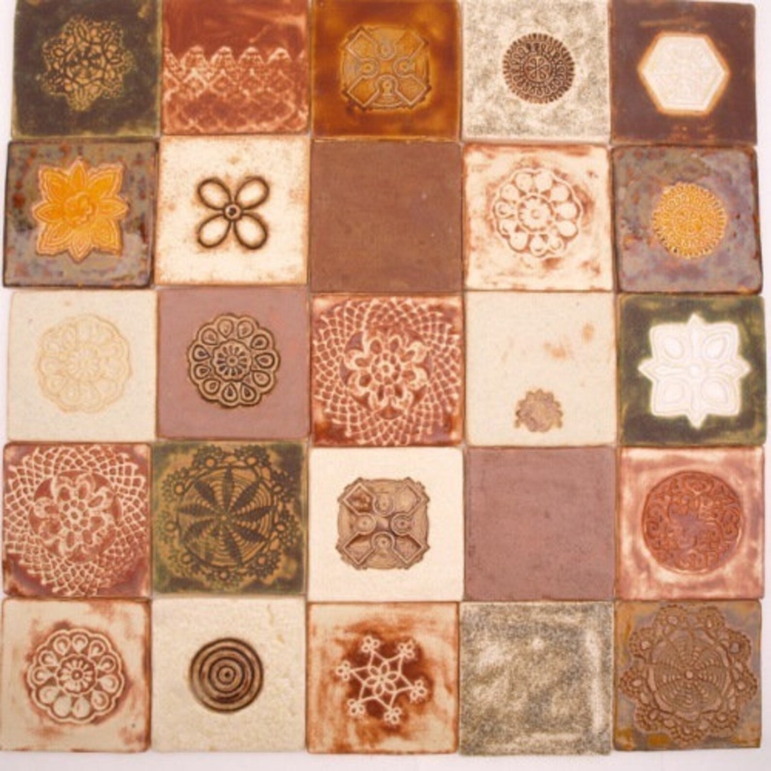Brown Lace Ceramic Tiles - Set of Samples - 5 Pieces, Tiles, Glaze - Etsy